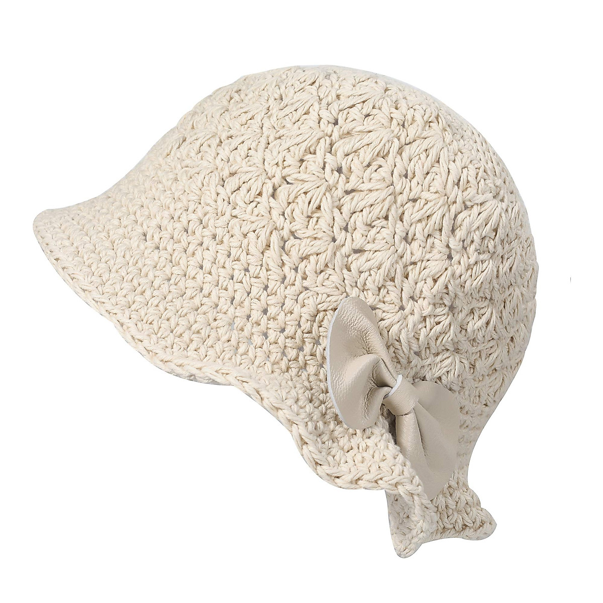 ZLYC Women Winter Crochet Bucket Hat Handmade Cotton Knit Cloche Bowler Hats (Bow Beige)