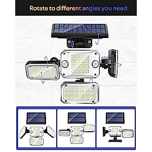 UTEBIT Solar Motion Sensor Flood Light, 4 Heads LED Security Lights, IP65 Waterproof Outdoor Wall Light, 3000LM Snowflake Lights, USB Chargeable 3 Modes Garden Yard Solar Lights for Outside