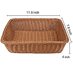 Yarlung 3 Pack Imitation Rattan Woven Bread Baskets, 11.8 Inch Poly Wicker Fruit Baskets for Food Serving, Display, Vegetables, Home Kitchen, Restaurant, Outdoor, Brown Rectangular