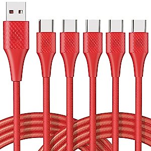 Long USB Type C Charger Cable Fast Charging 6FT, 5Pack Android USB-A to USB-C Fast Phone Charging Cord for Samsung Galaxy S20 S10 S10E S9 S8 Plus Note 10 9 8,Z Flip,LG V50 V40 V30 V20