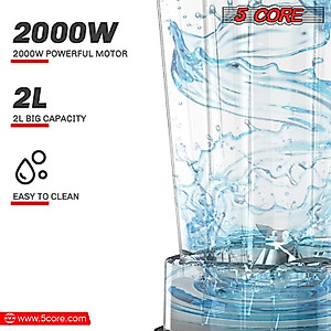 5 Core 2L Professional Countertop Blender Touch Screen For Kitchen 68 Oz 2000W High Speed BPA Free 6 Titanium Blade Smoothie Blender Electric For Soup Shake Juice Multi-Speed Digital JB 2000 D