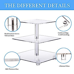 YestBuy 3 Tier Square Cupcake Stand - Premium Cupcake Holder - Acrylic Cupcake Tower Display - Cady Bar Party Décor + LED Light String - Ideal for Weddings, Birthday Parties(Blue Light)