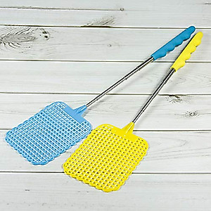 3 Pieces Fly Swatter Extendable Fly Swatter Telescopic Fly Swatter Manual Heavy Duty Plastic Flyswatter with Extendable Stainless Steel Handle(Red, Green, Blue)
