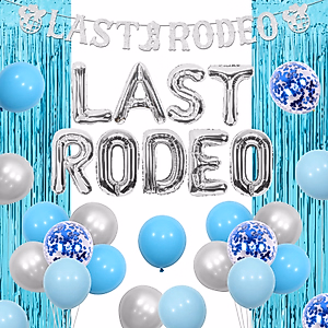 kreat4joy Last Rodeo Bachelorette Decorations Blue, Disco Cowgirl Bachelorette Party Decorations, Last Rodeo Foil Balloons Banner Fringe Curtain for Women Western Bridal Shower