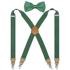 Doloise Suspenders Men&Women Bowtie Set X Back Suspender For Wedding&Formal Events with 1 Inch Wide Elastic Braces (Green)