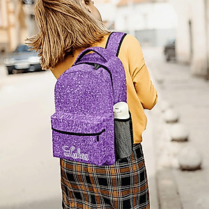 SunFancy, Purple Glitter Personalized School Backpack for Kid-Boy /Girl Primary Daypack Travel Bookbag, K10255, 12.2In(L)x5.9In(W)x16.5In(H)