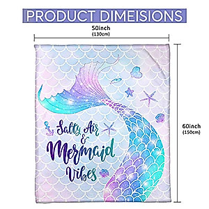 Bonsai Tree Mermaid Blanket, Cute Mermaid Tail Scales Fuzzy Soft Cozy Warm Mermaid Throw Blanket for Girls Women, Thick Glitter Purple Pink Flannel Blanket for Couch Bed Living Room, 50” x 60”