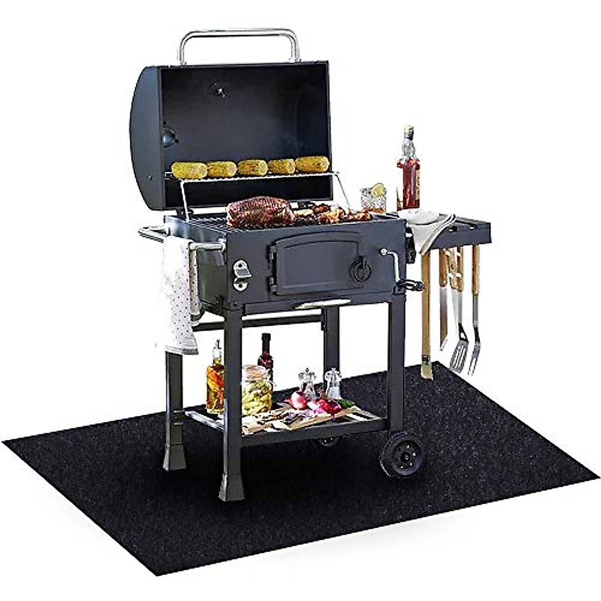 Under The Grill Mat, (36 x 48 inches) ，BBQ Grilling Gear Gas Electric Grill – Use This Absorbent Grill Pad Floor Mat to Protect Decks Patios from Grease Splatter and Other Messes