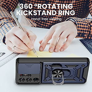 VEGO Compatible for Galaxy S21 Ultra Case with Slide Camera Cover & Kickstand, Built-in 360° Rotate Ring Stand Magnetic Cover Case for Samsung Galaxy S21 Ultra 5G 6.8 inch - Blue