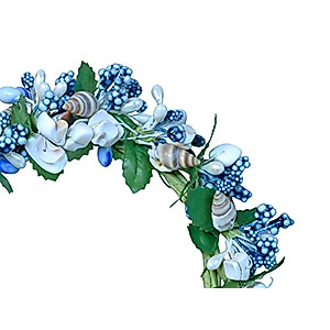 6 Inch Seashell and Pearlized Berry Candle Ring in Blue, White, Green and Tan - Holds 3.75 Inch Pillar Candle, Seaside Beach Décor Candleholder