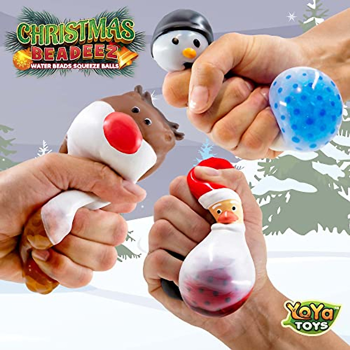 YoYa Toys Christmas Squishies Beadeez - Water Beads Squeeze Balls for Anxiety & Stress Relief, Focus, & Relaxation, Slow Rising Toys for Kids & Adults, Great Gift, 3-Pack Holiday Squishes Set