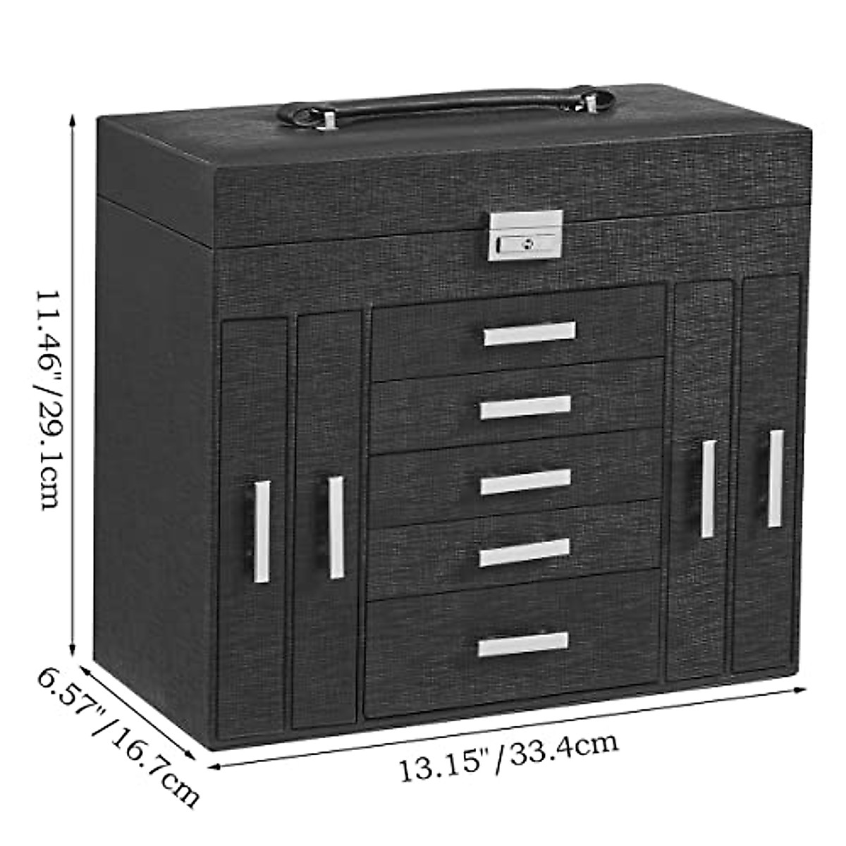 ANWBROAD Huge Jewelry Box Jewelry Organizer Case 6 Tier 40 Hooks Display Storage Holder with Lock Mirror Girls Jewelry Box Earrings Rings Necklaces Bracelets Earrings Gift Faux Leather Black UJJB018B