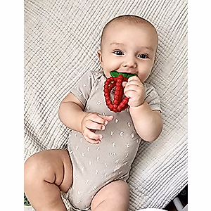 RaZbaby Silicone Infant & Baby Teething Toy, Textured BerryBumps Soothe Babies’ Sore Gums, RaZberry Bites Relief Teether, Back & Front Teeth, BPA Free, Easy to Hold, Fruit Shape for Babies 3M+ - Red