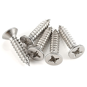 #10 x 1 (3/8" to 2" Available) Flat Head Sheet Metal Screws Wood Screws, 304 Stainless Steel 18-8, Self Tapping, 100 PCS