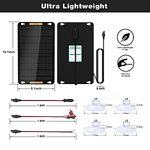 Allto Solar 10W 12V Solar Trickle Charger & Maintainer, 10 Watt 12 Volt Solar Battery Charger with Built in MPPT Charge Controller + Visual LED Indicator for Car, Boat, Motorcycle, RV, ATV