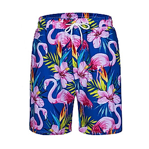TUNEVUSE Mens Hawaiian Shirts and Shorts Set 2 Pieces Beach Outfits Flamingo Print Summer Tropical Suit with Bucket Hats Blue XX-Large