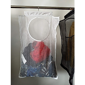 Dearjana Door-Hanging Mesh Laundry Hamper Bag, Space Saving Corner Small Laundry Basket Dirty Clothes Hamper with Rotating Metal Hanger for Apartment, RV, Camper, Cabin, College Dorm Use(White)