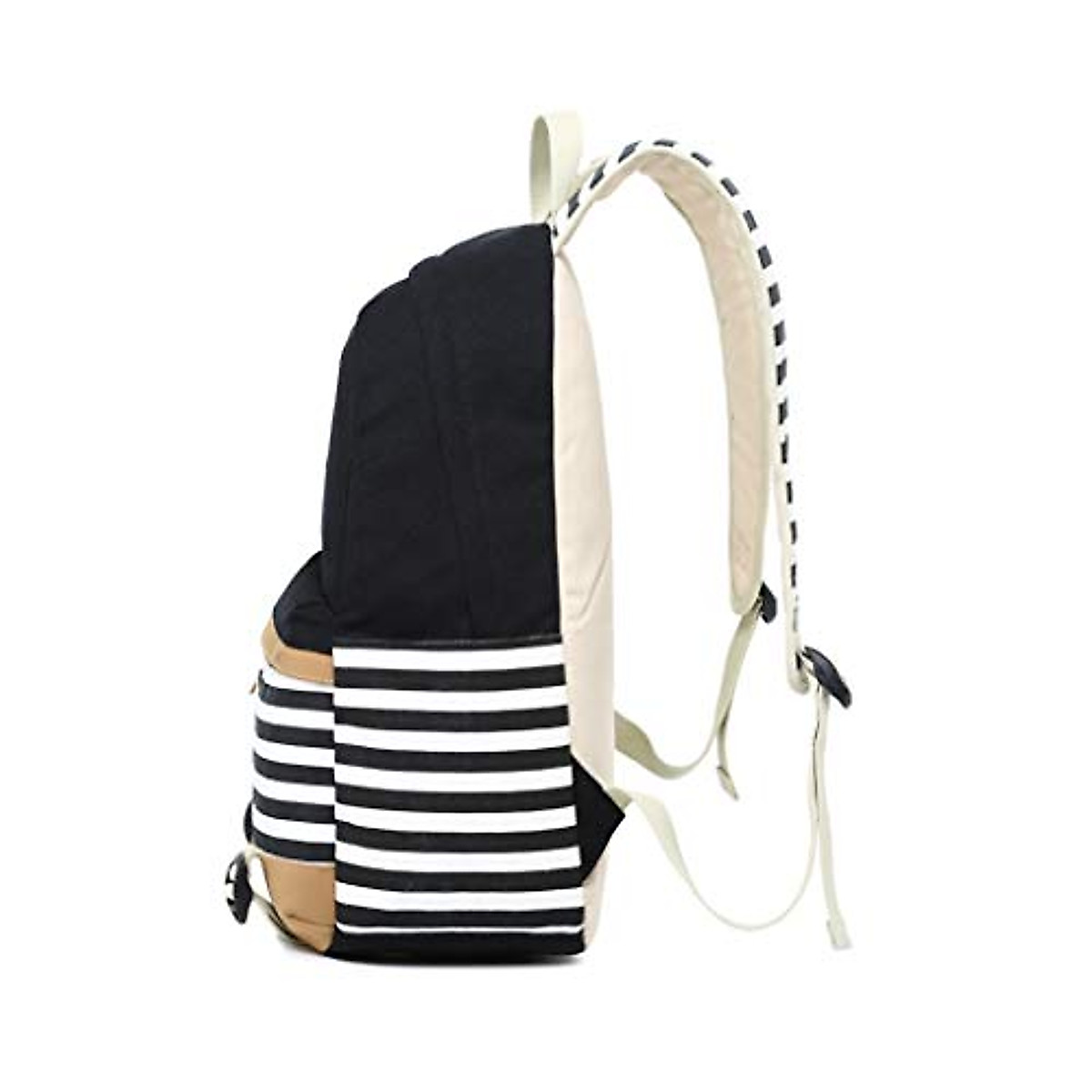 Gazigo Girls School Backpack Causal Canvas Stripe Backpack Cute Teen Backpacks For Girls School Bag (Black)