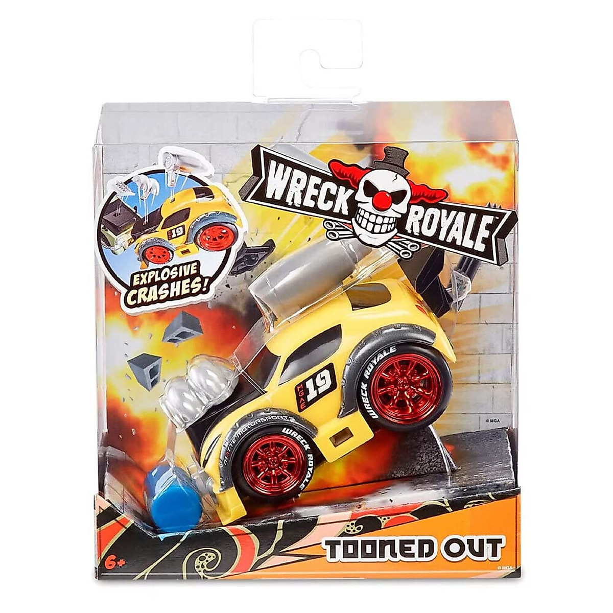 MGA Entertainment Wreck Royale Exploding Crashing Tooned Out Race Car with 4 Mix 'N Match Explosive Parts