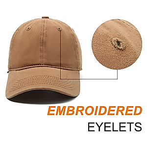 Lanzom Men Women Adjustable Baseball Cap Vintage Cotton Washed Distressed Hats Twill Plain Dad Hat with Ponytail (Camel, One Size)