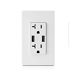 Leviton T5832-2BW USB Dual Type-A in-Wall Charger with 20 Amp, 125 Volt Tamper-Resistant Outlet, White