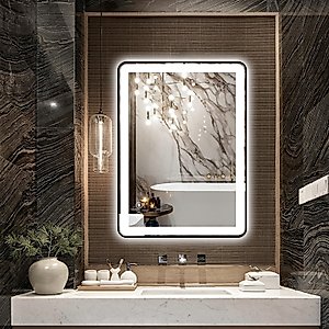 Niccy LED Bathroom Mirror, 30"x22" Rectangle Wall Mounted Vanity Mirrors with Metal Frame, Anti Fog Dimmable Smart Mirror for Bathroom/Bedroom/Livingroom/Entryway(Horizontal or Vertical),Black