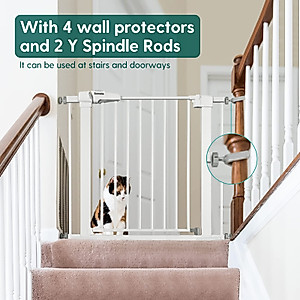 BABELIO 29-51 Inch Extra Wide Baby Gate Dog Gate, Metal Pet Gate for Stairs & Doorways, Pressure Mounted Walk Thru Child Gate with Door, NO Need Tools NO Drilling, with Wall Cups, White