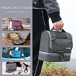 Travel Toiletry Bag for Women, Waterproof Portable Men's Organizer Bag with Hanging Hook, Shower Bathroom Storage Toiletry Kit for Makeup, Cosmetic, Accessories, Full Sized Bottles (Grey)