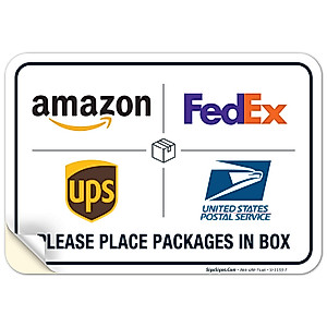 Sigo Signs - Package Delivery Sign, Delivery Instructions FedEx Amazon Ups USPS Sign, 10x7 Inches, 4 Mil Vinyl Decal Stickers Weather Resistant, Made in USA