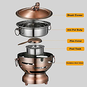 304 Stainless Steel Stockpot Shabu Shabu Hot Pot Set Retro Separation Alcohol Hotpot Chafing Dishes Single Serving Pot with Heatproof Handle, 1L / Copper