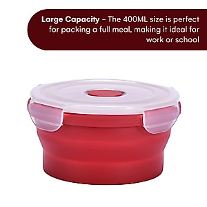 Vdomus Collapsible Food Storage Containers with Lids - Silicone Collapsible Bowl Sets with Airtight Lid - Round Silicone Food Containers Microwave, Freezer, and Dishwasher Safe - Set of 3, Red