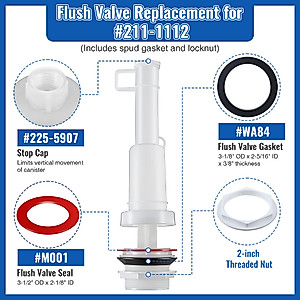 Dreyoo Flush Valve Replacement for 211-1112, Compatible with Mansfield Toilet Tank Models, for All Trip Levers, Replacement Toilets Flush Valve Parts, Tower Type, Plastic