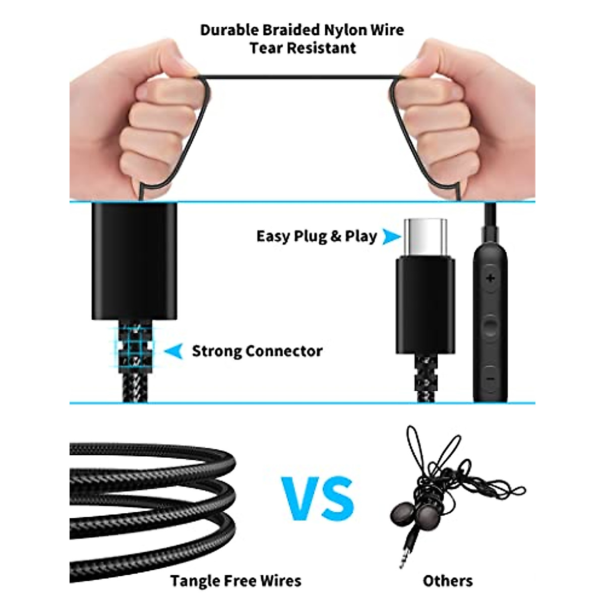 TITACUTE USB C Headphone Wired Earphone in-Ear Magnetic Earbud for Samsung A53 S22 S21 S20 FE Galaxy Z Flip Fold Noise Headset with Microphone iPad Pro Air Google Pixel 6 7 OnePlus, TITACUTE0476