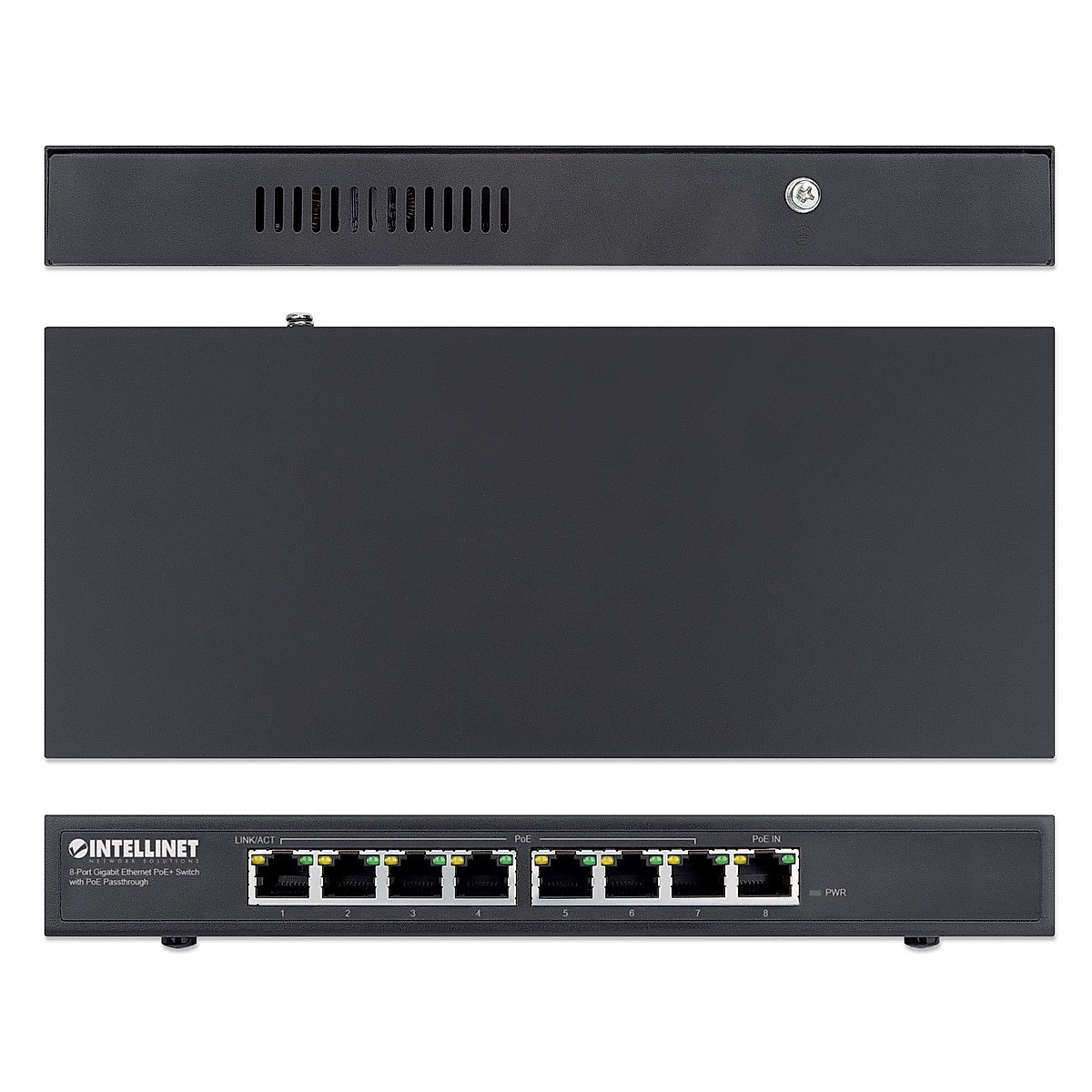 Intellinet 8-Port Gigabit Ethernet PoE+ Switch with PoE Passthrough - 85W PoE Budget, 30 W per Port, 16 Gbps Switch Fabric - 3 Yr Mfg Warranty-561679