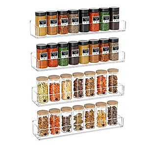 NIUBEE Wall Mounted Spice Rack Organizer,Clear Acrylic Spice Shelf Storage Holder,Hanging Seasoning Rack Organizer for Wall Kitchen 4 Pack