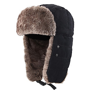 Connectyle Outdoor Trooper Trapper Hat Warm Winter Hunting Hats with Ear Flaps Mask Aviator Hat Black
