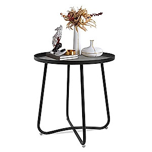 ECOMEX Patio Side Table, Round Outdoor Metal Side Table Small Sofa End Table, Patio Waterproof Accent Coffee Table for Living Room Bedroom Garden Balcony Patio(Black)