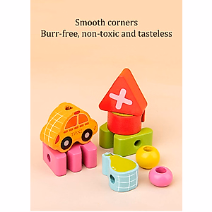 Lierpit 100pc Wooden Toddler Crafts Lacing String Beads Preschool Activities Montessori Toys with Storage Box for Boys & Girls 3+ Years Old Holiday Birthday Gifts