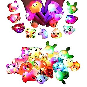 24 Pack LED Light Up Bumpy Rings Party Favors For Kids Prizes Box Toys For Birthday Classroom Rewards Treasure Box Prizes Toys Glow Party Supplies