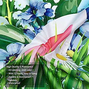 Ikfashoni 4 Pcs Easter Shower Curtain Set with Non-Slip Rugs, Toilet Lid Cover and Bath Mat, Spring Floral Shower Curtains with 12 Hooks, Rabbit Bunny Egg Shower Curtains for Bathroom