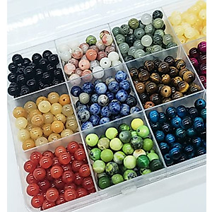 750pcs 6mm Natural Round Stone Beads Real Gemstone Beading Loose Gemstone Hole Size 1mm Smooth Beads for Bracelet Necklace Earrings Jewelry Making,Box Packed(15 Colors-3,6mm)
