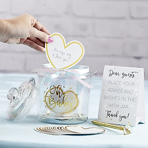 Kate Aspen Iridescent Baby Shower Decorations, Wishes For The Baby Jar with 50 Heart Shaped Advice Cards Guest Book, Iridescent Decor, Oh Baby
