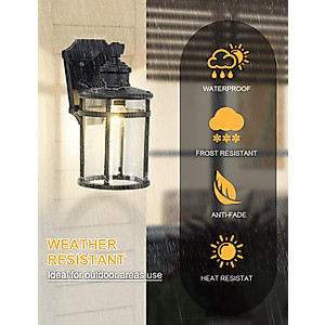 KXIEMRS 2-Pack Dusk to Dawn Sensor Outdoor Wall Lantern, Exterior Wall Mount Light Fixture, Matte Black Metal Wall Sconce with Clear Glass, E26 Base Waterproof for Backyard, Entryway, Garage, Garden…