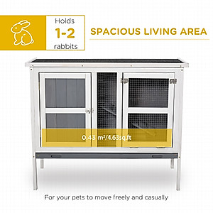 PawHut Rabbit Hutch Bunny Cage Small Animal Habitat with Ramp, Removable Tray and Openable Top, Inddor/Outdoor, Grey