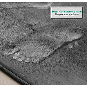 Clara Clark Bathroom Rugs Sets 3 Piece, Velvet Memory Foam Bath Mat - Non-Slip, Machine Washable Bath Rugs - Dries Quickly, Ultra Soft Bath Mats for Bathroom, Grey Bathroom Rug Set