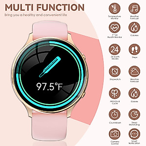 EIGIIS Smart Watch for Women 2023 HD Smartwatch for iPhone and Android Phones 3ATM Waterproof Fitness Watch with Heart Rate Blood Oxygen Temperature Monitor Sleep Tracker Pedometer