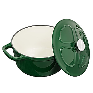 Navaris Enameled Cast Iron Dutch Oven - 2.6-Quart Enamel Coated Casserole Pot with Lid - Suitable for Oven and All Stovetops Incl. Induction - Green