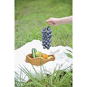 HITOMEN Handmade Rattan Bread Baskets Round Wicker Fruit Serving Storage Bowls, Natural Woven Decorative Kitchen Counter Organizing (Honey Brown) L-11.5''