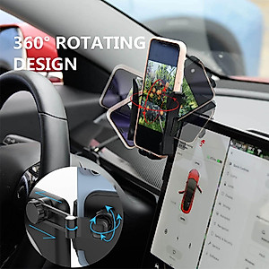 TSELLER for Tesla Model Y Model 3 Phone Holder Cell Phone Mount Silence Screen Phone Cradle Kits Adaptive for 5.5-7.0" Smartphones Accessories with Silicone Sunglasses Organizer