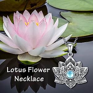 YAFEINI Buddha Lotus Necklace Sterling Silver Moonstone Lotus Flower Pendant Yoga Spiritual Jewelry Gifts for Women